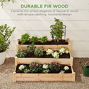 Best Choice Products 3-Tier Fir Wood Raised Garden Bed Planter Kit for Plants, Herbs, Vegetables, Outdoor Gardening w/Stackable & Flat Arrangement, Easy Assembly - Natural