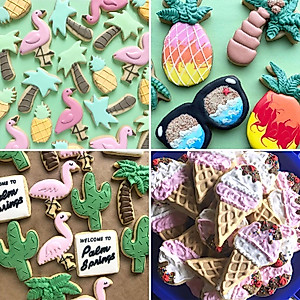 Crethinkaty 6 Pieces Summer Cookie Cutters Set for Baking - Flamingo,Palm Tree,Pineapple,Ice Cream,Cactus and Glasses Shape Stainless Steel Aroma Beads Biscuit/Pastry Cutter