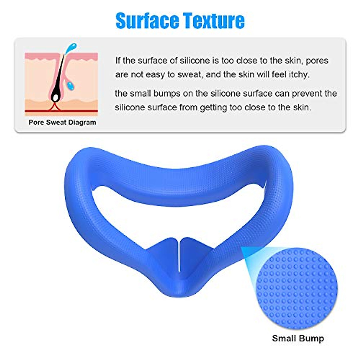 AMVR VR Silicone Face Cover & Lens Anti-Scratch Ring Protecting Myopia Glasses from Scratching VR Lens for Oculus Quest 2, Sweatproof Waterproof Anti-Dirty Replacement 3-in-1 Accessories (Blue)