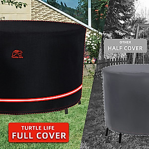 Turtle Life Patio Furniture Sets Cover, Heavry Duty Round Outdoor Dinning Table and Chairs Cover, Anti-Fading Cover for Outdoor Furniture Set, No Fading Away Within 2 Years, Black, Dia 62" x 29" H
