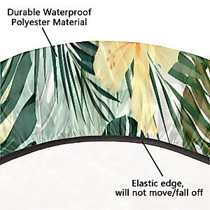 Round Tablecloth Fitted Table Cloth with Elastic Edge for Round Table, Flower Palm Leaf Circular Table Cover Waterproof Wipeable Table Linen, Fits Tables up to 36" - 42" Diameter