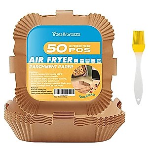 Air Fryer Disposable Paper Square, Parchment Paper Liners for Air Fryer Cookers Basket, 7.9 Inch Airfryer Filter Paper, Unbleached, Oil-proof, Non-stick (50PCS, Large Size)