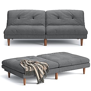 Furmax Futon Sofa Bed Modern Linen Couch Convertible Folding Futon Reclining Sleeper Sofa Couch for Small Space Apartment Loveseat with Adjustable Backrest (Dark Grey)