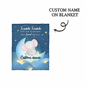 YESCUSTOM Personalized Baby Blanket with Name for Girls Boys Custom Elephant Moon Little Star Baby Blankets for Kids Newborn Super Soft Baby Fleece Blanket Gifts