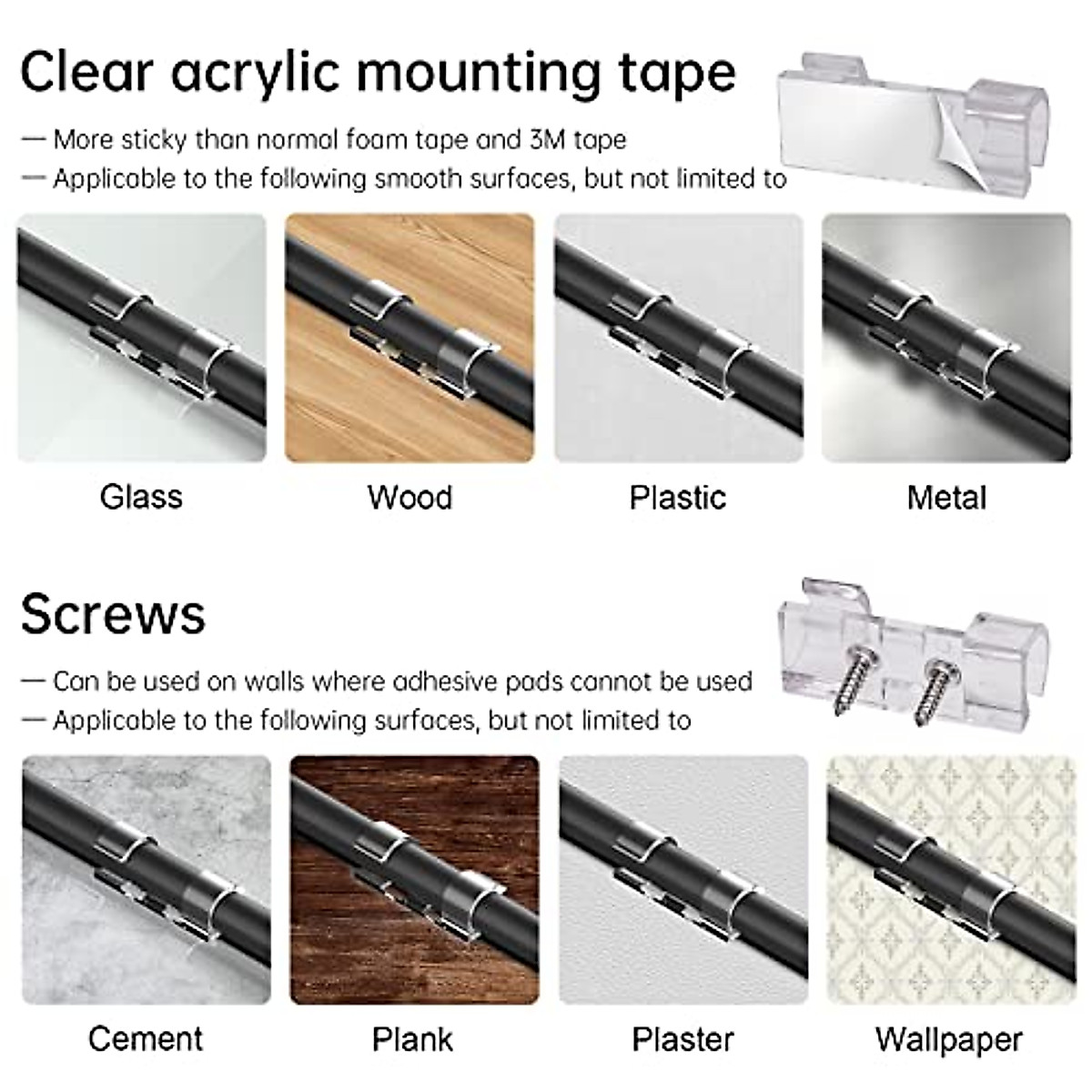 50 Pcs Heavy Duty Cable Clips Transparent with 100 Screws, Attom Tech Clear Self-Adhesive Cable Organizer Cord Management System, Clear Desktop Cable Organizer [50 pc]