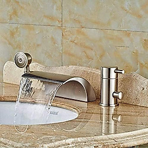 Kitchen Taps Kitchen Tap Faucet Contemporary Brushed Nickel Bathtub Faucet 3Pcs Deck Mounted Mixer Tap