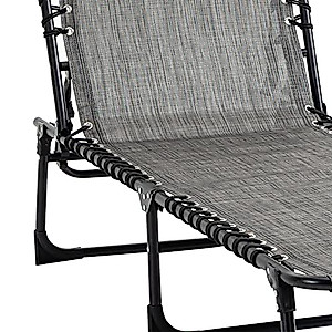 Outsunny Reclining Chaise Lounge Chair, Portable Sun Lounger, Folding Camping Cot, with Adjustable Backrest and Removable Pillow, for Patio, Garden, Beach, Grey