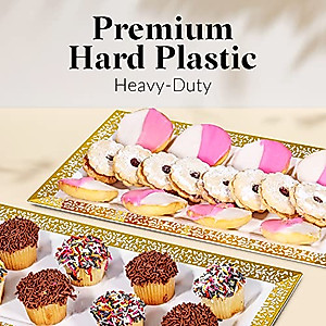 Yumchikel-Elegant Plastic Serving Tray & Platter Set (6pk) - White & Gold Rim Disposable Serving Trays & Platters for Food - Weddings, Upscale Parties, Dessert Table, Cupcake display - 7.5 x 14 inches