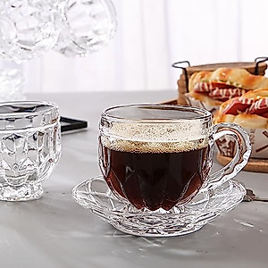 GURUDAR Glass Coffee Mug Set of 6, Clear Espresso Cup with Handle, Lead-Free Drinking Glassware, Perfect for Tea Latte Cappuccino Juice and More Beverage, 6OZ/180ML