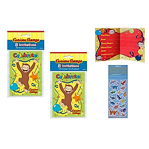 Unique Curious George Birthday Party Supplies Bundle Pack includes Party Invitations with Envelopes - 16 Count