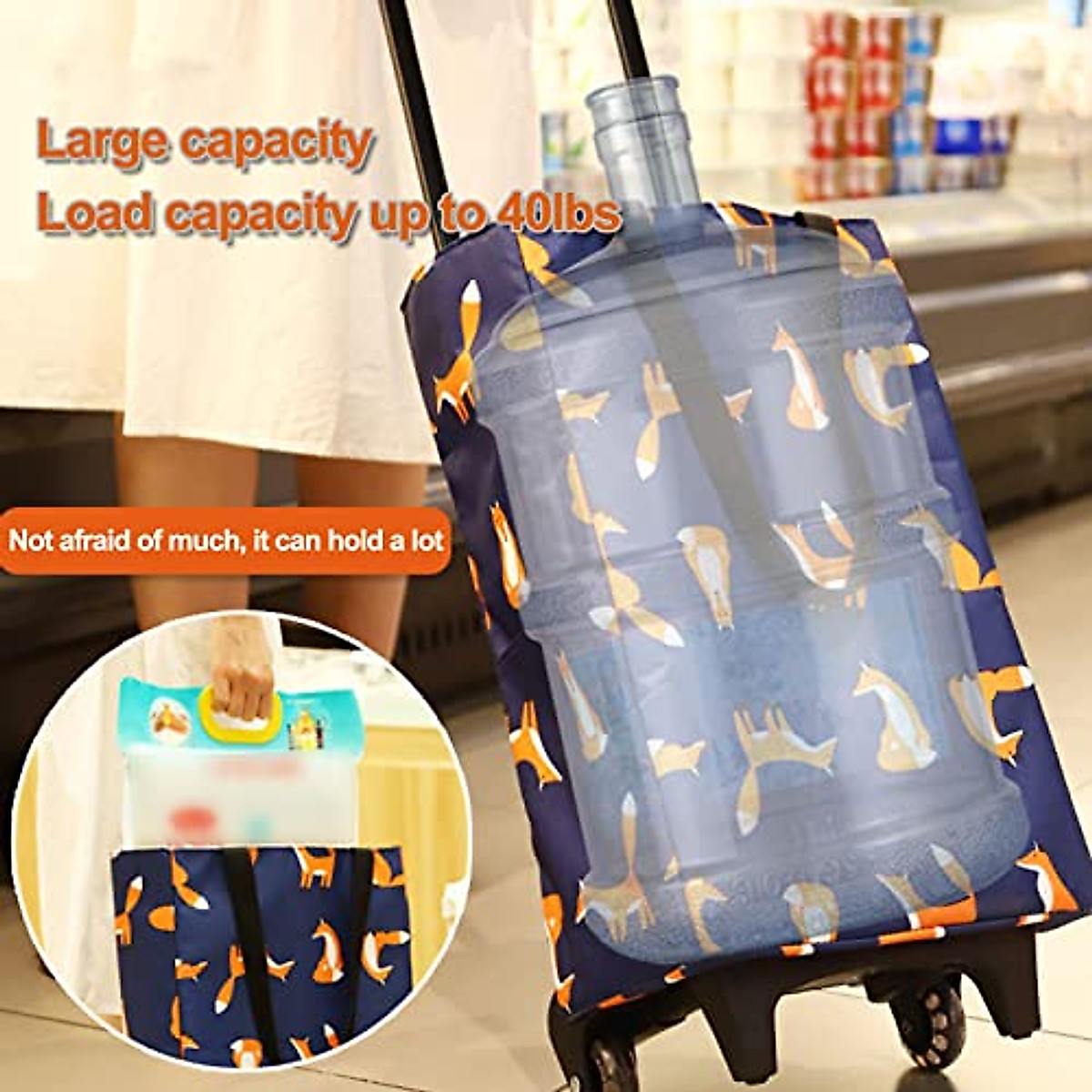 LÜZHONG Shopping Bag On Wheels | Trolley Bag with Pattern | 23L Portable Capacity, Elegant and Foldable Shopping Cart for Groceries|2 Wheel| Thermal Liner