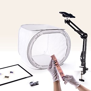 All-in-One Scanning Bundle for Slides & Negatives with Photo Tent, Light Pad, Phone Mount, Macro Lens, & Cotton Gloves