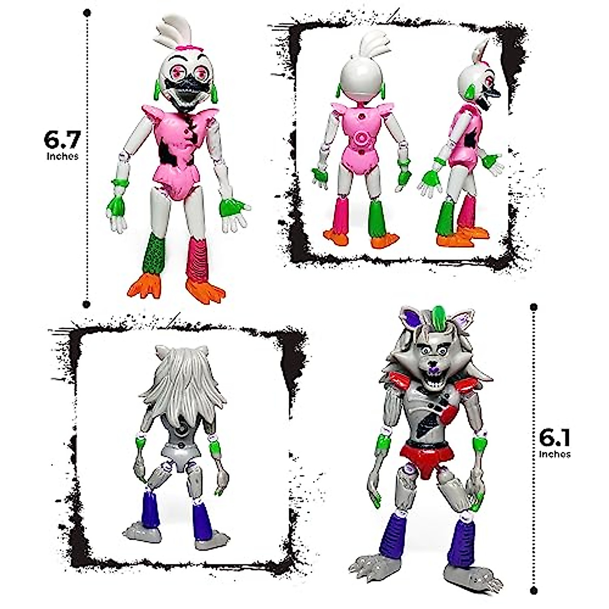 Toysvill 8 pcs Inspired by Game Five Night at Freddys Toys | Ultimate Custom Night | FNAF Action Figure [Withered Bonnie, Orville, Mangle, Gator, Happy Frog, Roxanne Wolf, Chica, and Music Man]