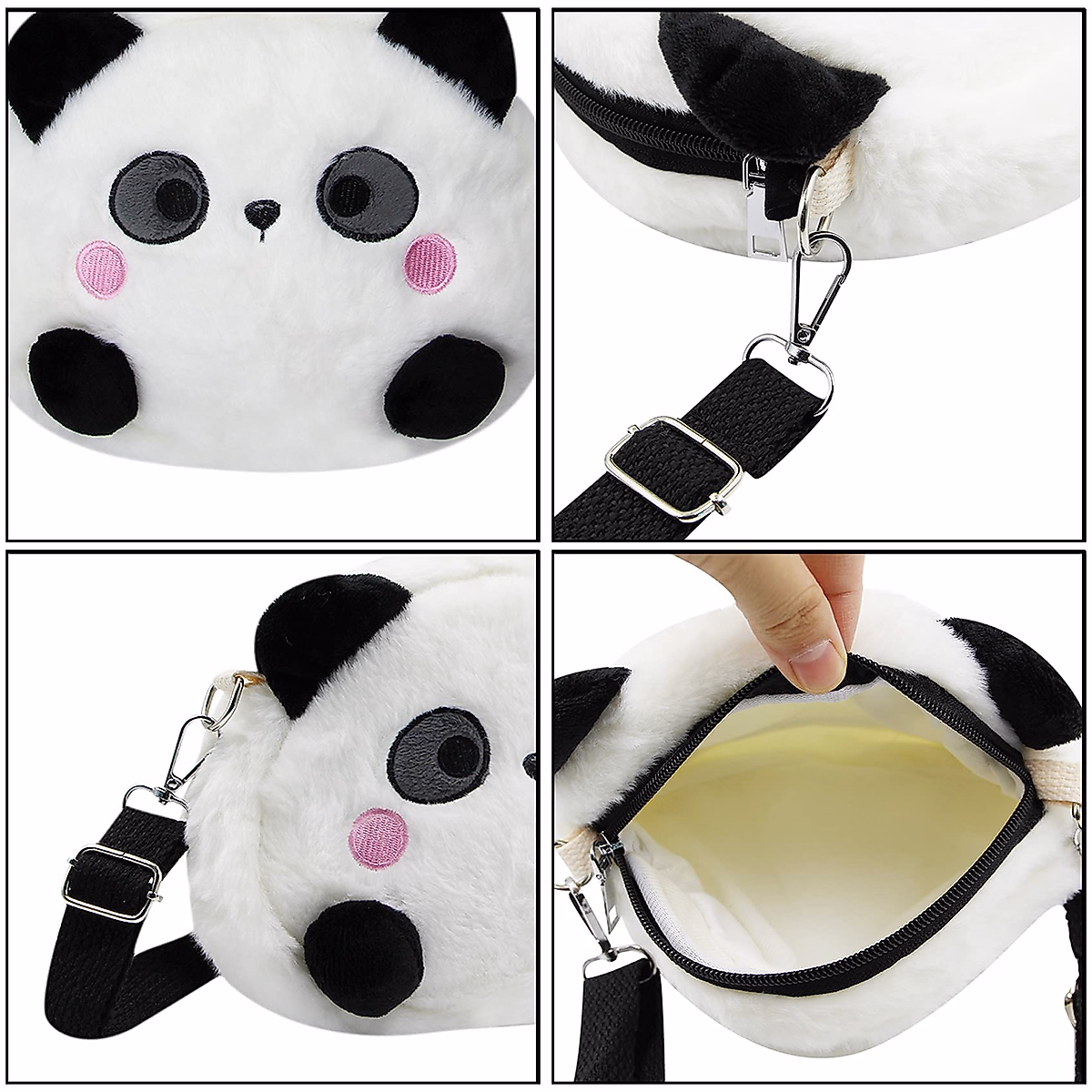 Amamcy Cute Panda Plush Crossbody Purse Small Fluffy Satchel Shoulder Bag Messenger Bag Handbag Purse for Women