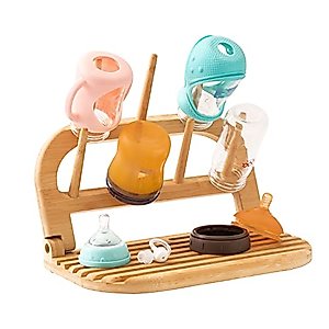Baraiser Bottle Drying Rack, Bamboo Baby Bottle Holder, Portable and Space Saving Bottle Dryer for Baby Bottles Accessories and Feeding Supplies