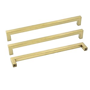 goldenwarm 5 Pack Gold Cabinet Pulls Brushed Brass Drawer Pulls - J12GD320 Gold Kitchen Cabinet Handles Square Bar Pulls Antique Brass Bathroom Cabinet Hardware 12-3/5 Inches Hole Spacing