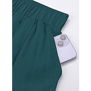 Beaully Women's Summer Linen Pants Casual Loose High Waist Wide Leg Long Pants Trousers with Pockets 6096 Lake Blue XX-Large