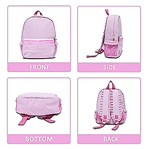 Gabigaba Toddler Backpack for Girls Seersucker Pleated Flower Edge Kids Lightweight Backpack Pink Mini Preschool Backpack (PINK)