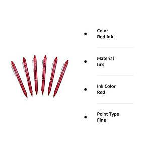 PILOT FriXion Ball 0.7mm Erasable Gel Pens, Fine Point, Red Ink, Pack Of 6