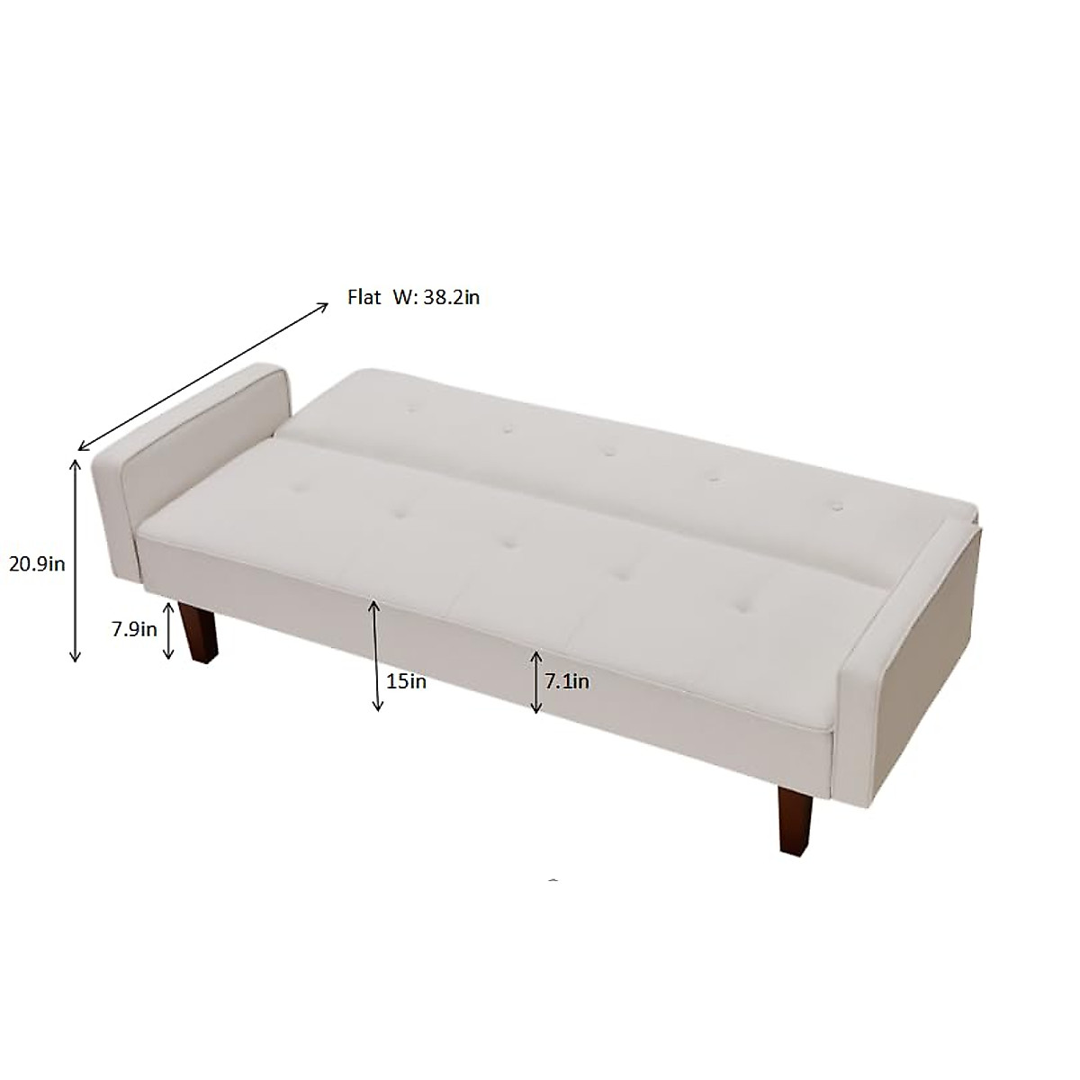 Eafurn Button Tufted Futon Bed, Modern Convertible Loveseat, Comfy Upholstered Folding Sofa & Couches with Armrest for Apartment, Compact Sofabed, Beige 74.8" Linen w/Wooden Legs