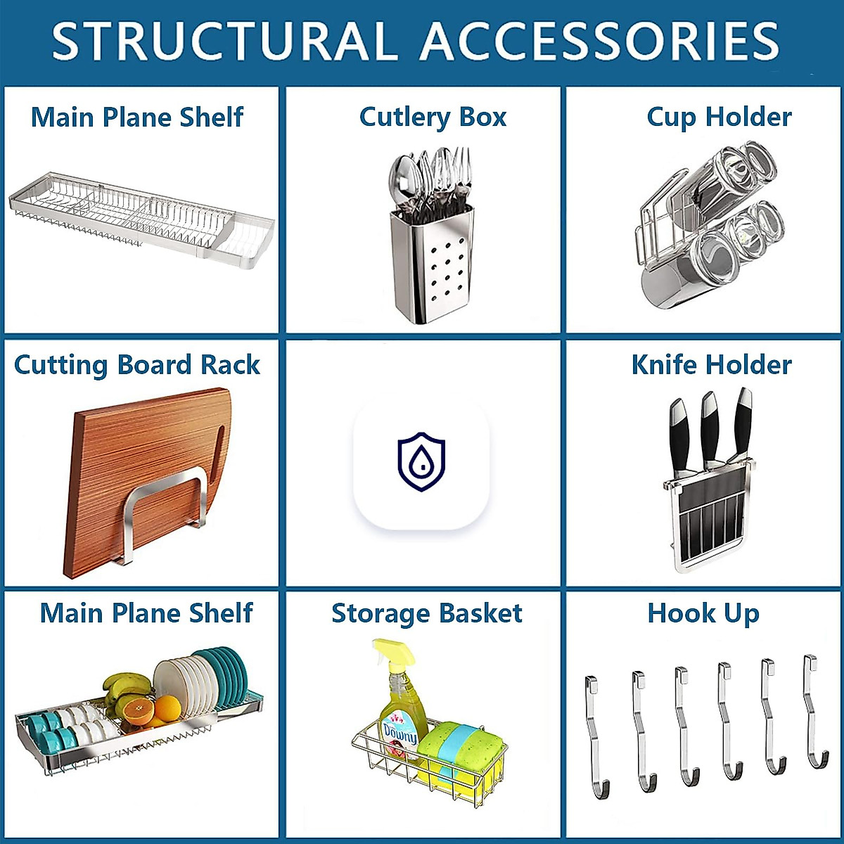 Loyalfire Over Sink Dish Drying Rack, 3 Tier Adjustable Length (20.87''~37.6'') Full Stainless Steel Large Storage Kitchen Dish Rack, Expandable Shelf Rack with Utensil Holder, Cup Hanging Set