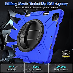 SUPFIVES Case for iPad Pro 12.9 Inch 2022: Upgraded Military Grade Shockproof Full Body Protective Cover with Stand-Pencil Holder-Shoulder Strap for iPad Pro 12.9 6th/5th Generation - Blue