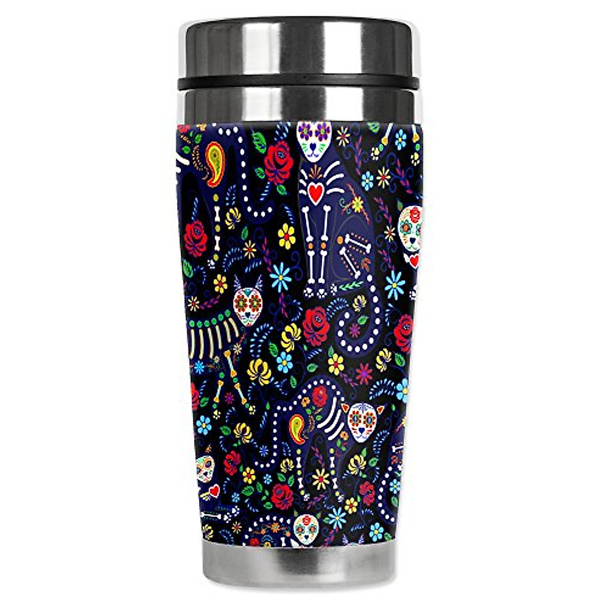 Mugzie 20 Ounce MAX Stainless Steel Travel Mug with Wetsuit Cover - Day of the Dead Cats