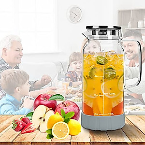 BOQO Glass Pitcher 68oz/2000ml,Pitcher with lid and Precise Scale Line,Tea Pitcher,Glass Water Jug,Glass Water Pitcher,with Particular Coaster.