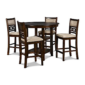 New Classic Furniture Gia 5-Piece Round Counter Height Dining Set with 1 Dining Table and 4 Chairs, 42-Inch, Cherry