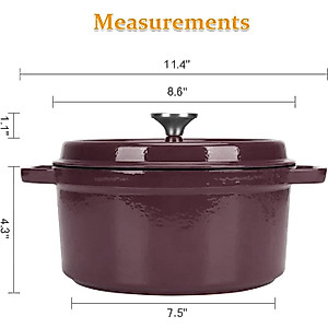 Enameled Cast Iron Dutch Oven, 4 Quart Dutch Oven Pot with Lid, Dutch Oven Suitable for Bread Baking, Oven Safe Dutch Oven Pot with Loop Handles, Non-stick Enamel Coated Cookware, Wine Red