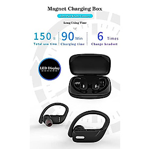 Wireless Earbuds Bluetooth Headphones 48hrs Play Back Sport Earphones with LED Display Over-Ear Buds with Earhooks Built-in Mic Headset for Workout BlackBWISUP