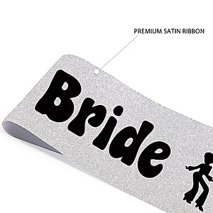 The Bride Sash - Disco Bride to Be/Bachelorette Party Decorations - Mamma Mia Bridal Shower Party Decorations, Dancing Queen Disco Bride Decorations Silver Glitter