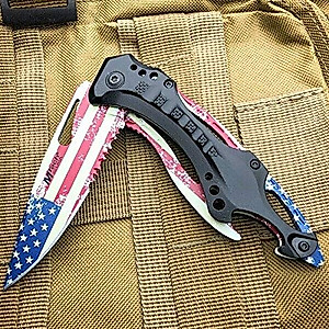 S.S. Folding Knives 8inch American Flag Open Folding Pocket Knife Bottle Fold Outdoor Survival Hunting Knife for Camping by Survival Steel