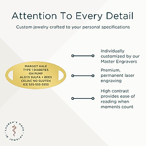 Lauren's Hope Gold Legacy Rope Medical Alert Bracelets for Women, Gold Chain Medical Bracelet for Diabetes, Heart Disease, Allergies, Custom Engraved, Medical ID (Gold, Bracelet Size = 7 inches)