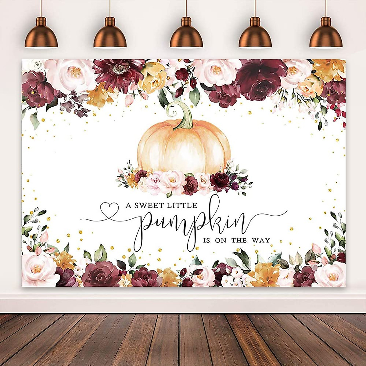 Mocsicka Burgundy Fall Pumpkin Baby Shower Backdrop Girl Autumn Baby Shower Background Little Pumpkin Baby Shower Party Decorations Banner Photo Studio Props (7x5ft)