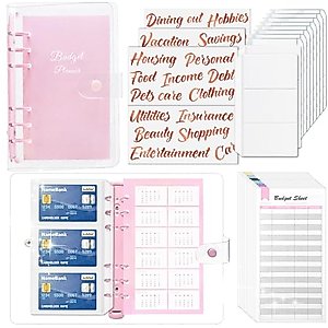 Budget Binder with Zipper Envelopes, [Jelly Glitter Collection] Money Organizer with Large Rose Gold Stickers, Calendar Cover, 6pcs Card Slots & 24pcs Expense Sheets, Gift Box Packaging, Saving Binder