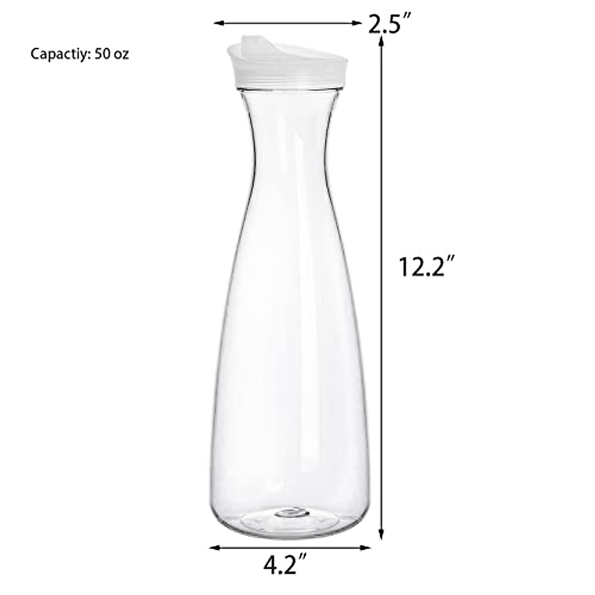 Jucoan 4 Pack 50 oz Plastic Carafe Water Pitcher, Clear Beverage Carafe with Flip Top Lid, Narrow Neck for Iced Tea, Powdered Juice, Cold Brew, Lemonade