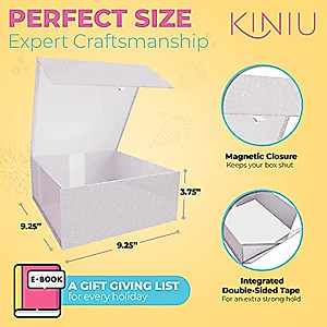 Kiniu 1 Pack Glitter Gift Boxes with Lids - Gift Boxes for Presents - Glitter Gift Box with Lid - Collapsible Magnetic Closure Box for Bridesmaid Proposal Boxes, Groomsman Box, Wedding, Birthday, Shirt Gift Box - 9.25x9.25x3.75 Inches