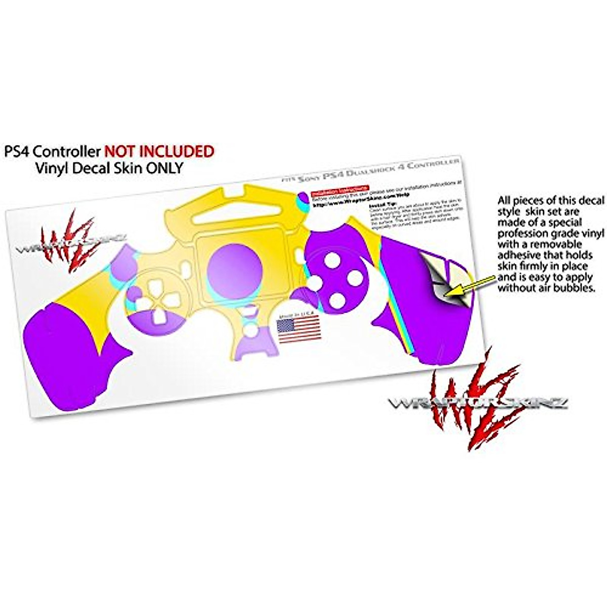 WraptorSkinz Vinyl Decal Skin Compatible with Sony PS4 Controller PlayStation 4 Original Slim and Pro Drip Purple Yellow Teal (Controller NOT Included)