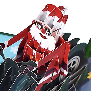 Magic Ants Christmas Pop Up Card - 3D Greeting Card, Birthday Card, Pop Up Christmas Card, Kids Christmas Card, 3D Christmas Card, New Years Holiday Card, Winter Card (Santa's Motorcycle)