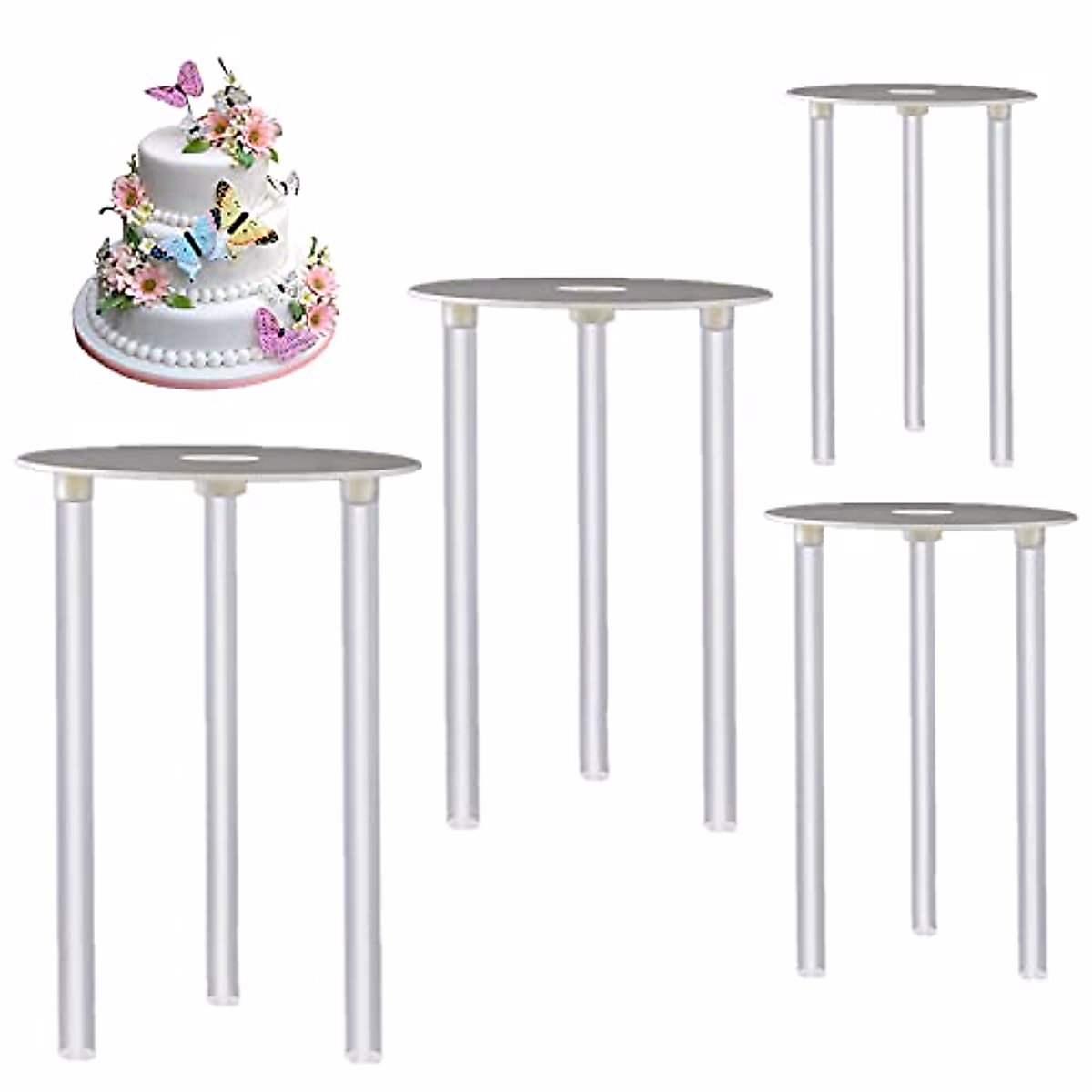 Cake Tier Stacking kit, 4 Pcs White Reusable Separator Plates for 4, 6, 8, 10, Inch Tiered Cakes and 12 Cake Stacking Dowels Rods for Tiered Stacked Cakes Decorating…