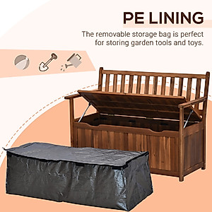 Outsunny 41 Gallon Outdoor Storage Bench, Wooden Deck Box with Inner Waterproof PE Lining, 2-Seat Container for Patio Garden Balcony Yard Store Garden Tools, Teak