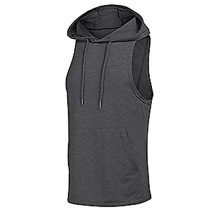 iWoo Mens Workout Hooded Tank Tops Sleeveless Gym Hoodies Shirts Dark Grey S
