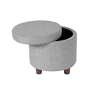 Homepop Home Decor | Upholstered Round Storage Ottoman | Ottoman with Storage for Living Room & Bedroom, Light Gray Tweed Large