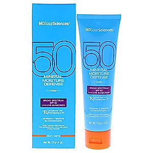 MDSolarSciences Mineral Moisture Defense SPF 50 Sunscreen for Body – Water-Resistant Broad-Spectrum UV Protection – Zinc Oxide Cream, Helps Restore Skin’s Natural Moisture Barrier, Sheer, 4 Fl Oz