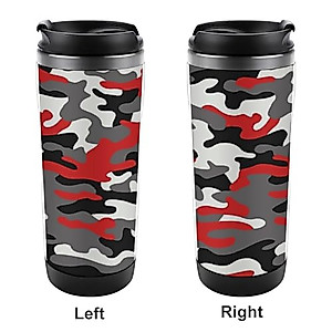 OXJOIIS Modern Insulated Tumbler Coffee Mug with Flip Stainless Steel Water Bottle Iced Coffee Travel Mug Cup (Military Red Camo Army Camouflage)
