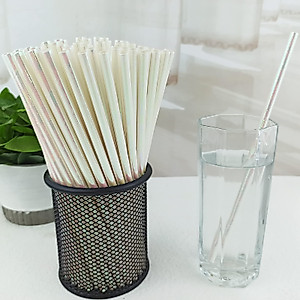 YAOSHENG Premium Disposable Drinking Paper Straws, Pack 100 White Iridescent Paper straws for Cocktail Party Supplies,Birthday,Bridal/Baby Shower,Juice,Shakes (White)
