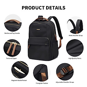 GOLF SUPAGS Laptop Backpack for Women Computer Bag Casual Daypack Fits 15.6 Inch Notebook Work Travel Backpacks (Black)