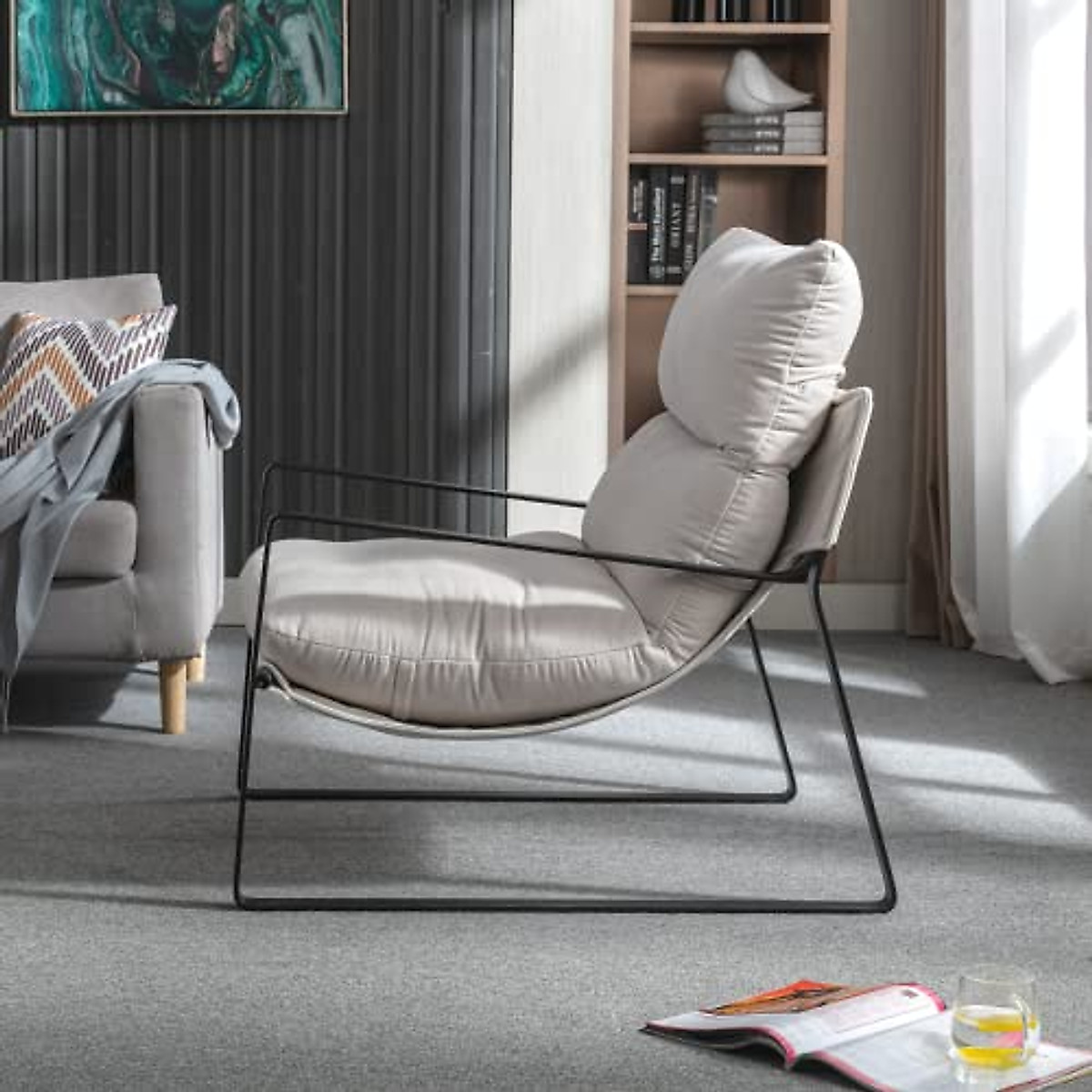 LukeAlon Modern Linen Accent Armchairs Set of 2, Upholstered Living Room Chairs with Metal Base Thickened Cushion Sofa Chairs Comfy Lounge Chair for Bedroom Living Room, White