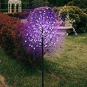 FUCHSUN Solar Blossom Tree 6 FT Garden Led Tree Light with 200 Flowers Outdoor Pathway Light Tall Artificial Tree for Spring Decoration (Purple)